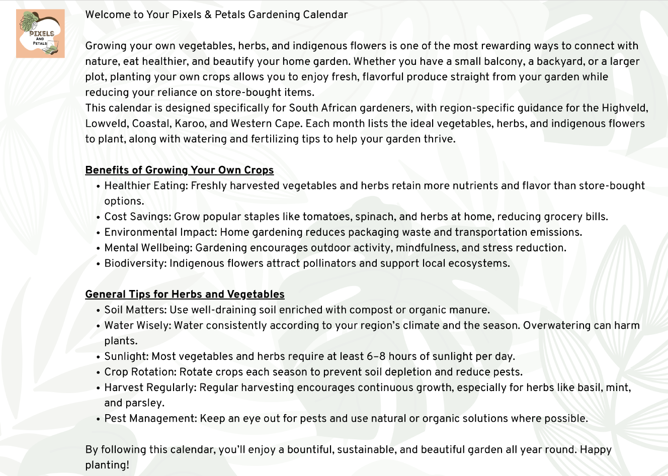 Annual Sow and Harvest Calendar – Pixels and Petals